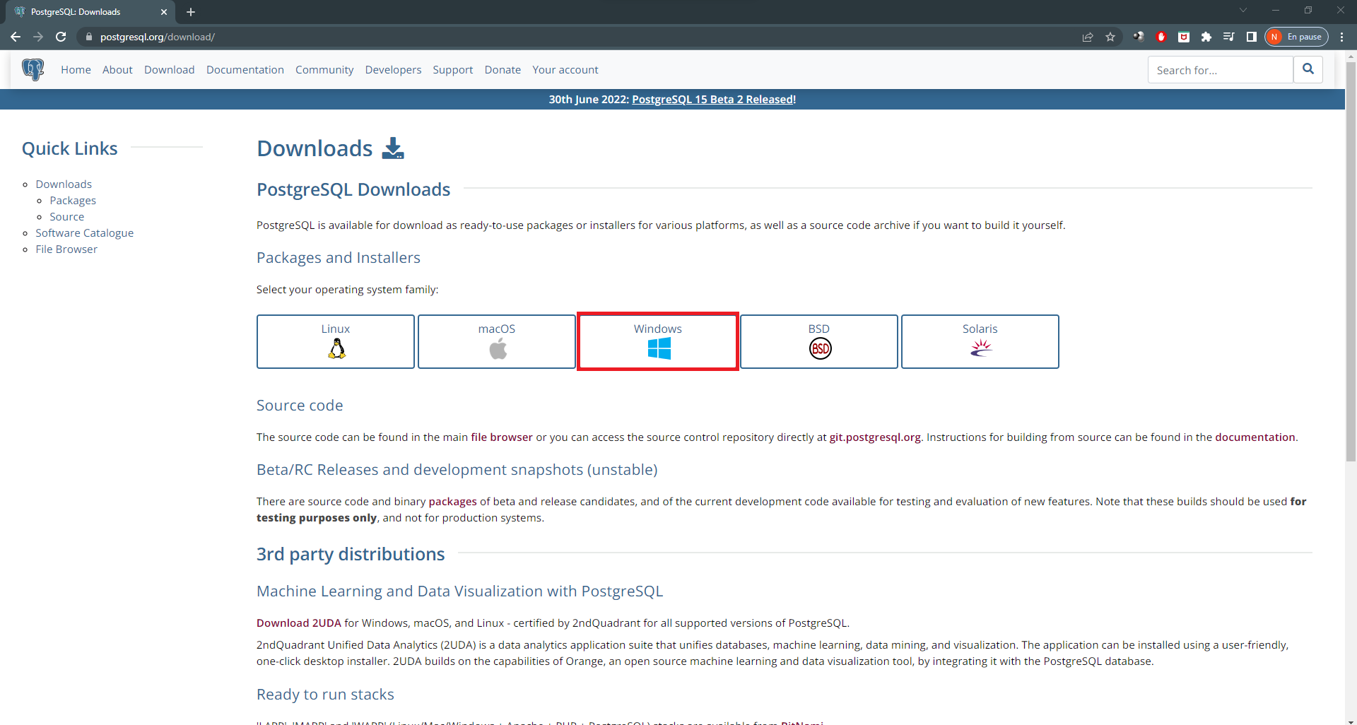 Installation de PostgreSQL et PgAdmin sur Windows